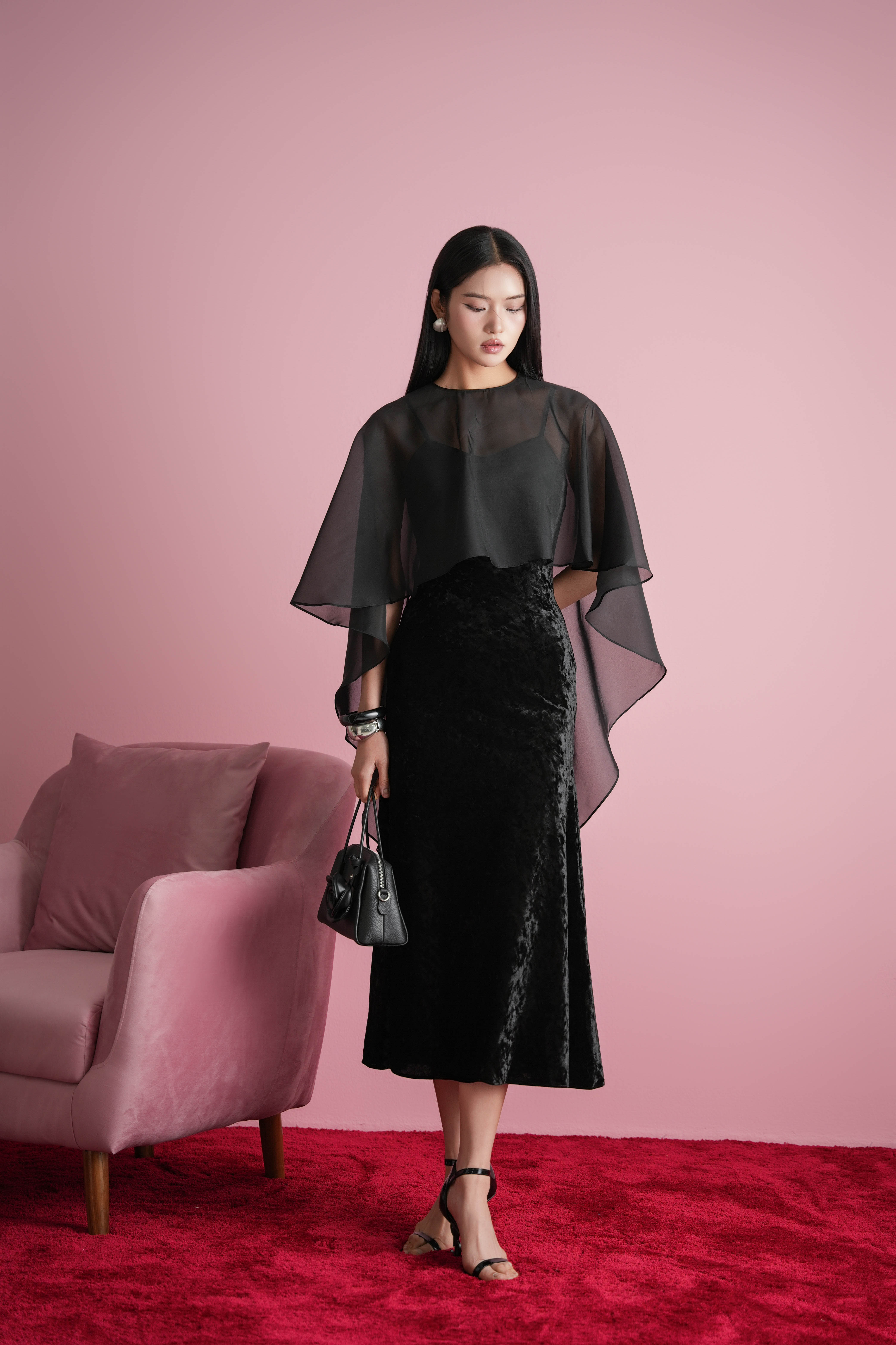Váy Đầm - Black Velvet Set Coat-Dress